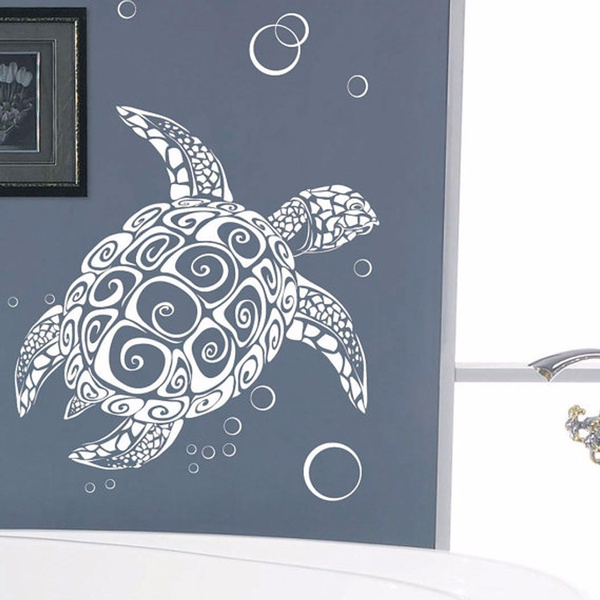 Sea Turtle with Bubbles- Turtle Vinyl Wall Decal Vinyl Decor Art ...