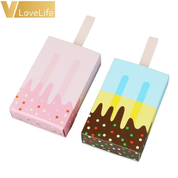 10Pcs Ice Cream Shape Candy Boxes Baby Shower Party Cartoon Drawer Gift ...