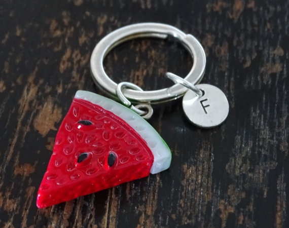 Watermelon Keychain, Custom Initial Keychain, Custom Key Ring ...