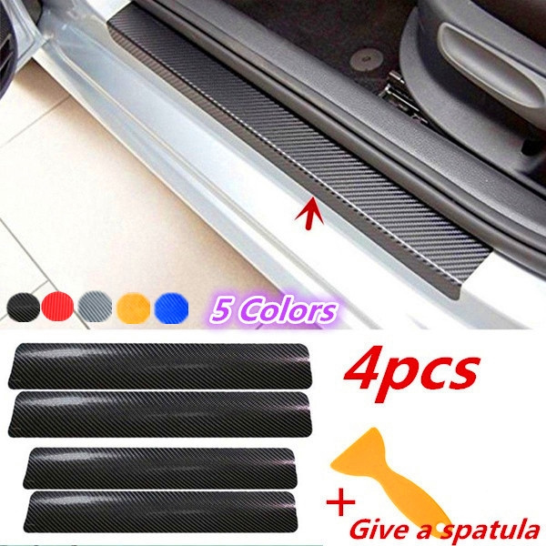 4Pc Black Car Door Plate Stickers Carbon Fiber Look Car Sticker Sill ...