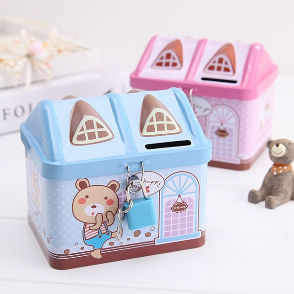 Creative Cartoon Small Tin House Cute Piggy Bank Money Box Money-boxes ...
