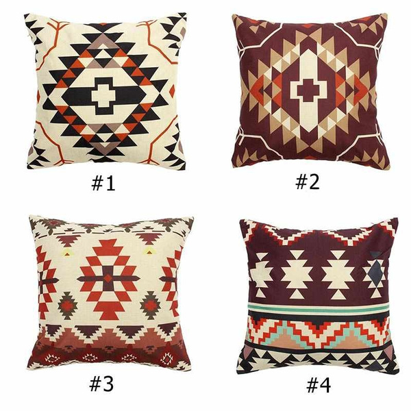 Aztec Geometric Abstract Cushion Cover Linen Throw Pillow Case Home ...