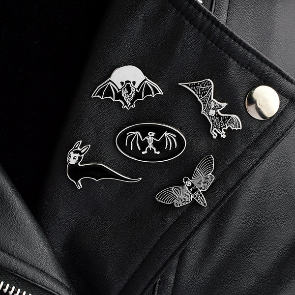 Bebe Bat Moth Skeleton Lapel Pins Illustrators Dark Art Brooches Coat ...