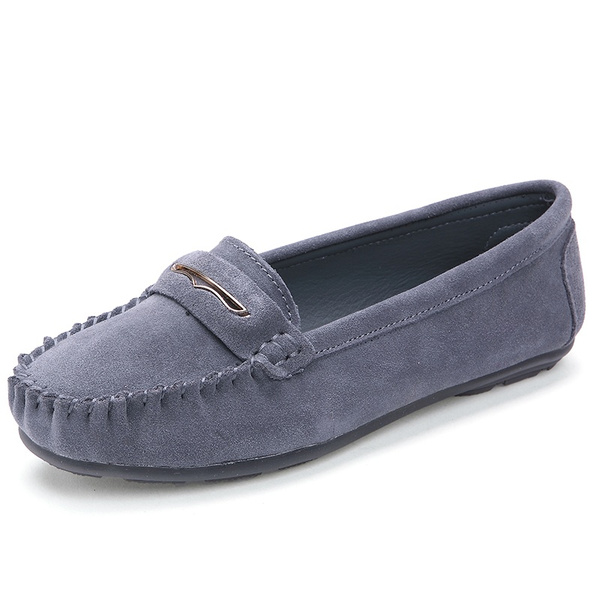 Women ballet flats shoes breathable Genuine leather shoes suede slip-on ...