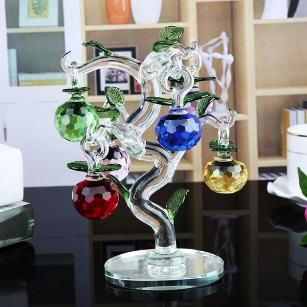 Glass Crystal Apple Tree with 6pcs Apples Fengshui Crafts Home Decor ...