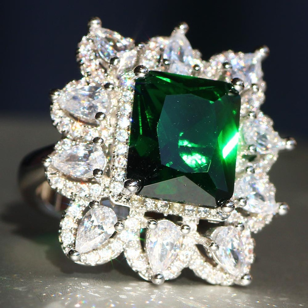 Silver Natural Gemstones Emerald Ring Birthstone Bride Wedding ...