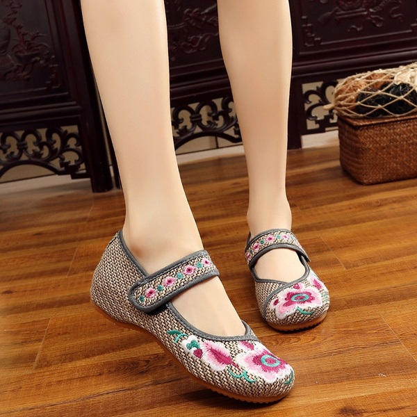 Women Fashion Chinese Style Flats Shoes Woman Flower Embroidered Casual ...