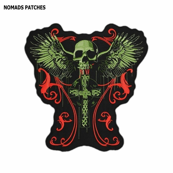 NOMADS Skull Motorcycle Embroidered Iron on Patches For Clothes Biker ...
