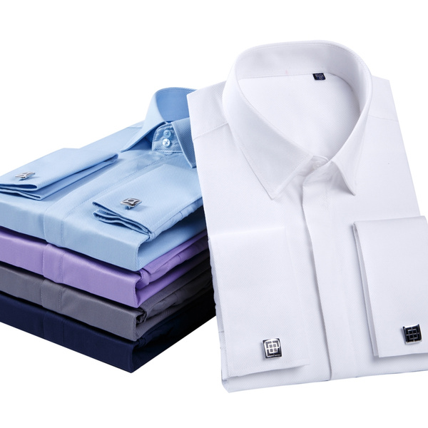 New Men's Premium Classic French Convertible Cuff Striped Twill Dress ...