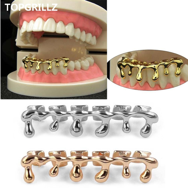 Topgrillz 18k Gold Plated Hip Hop Teeth Drip Grillz Caps Lower Bottom ...
