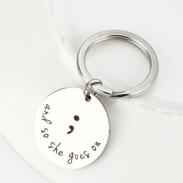 Semicolon and So She Goes On Charm Keychain Awareness Inspirational Key ...