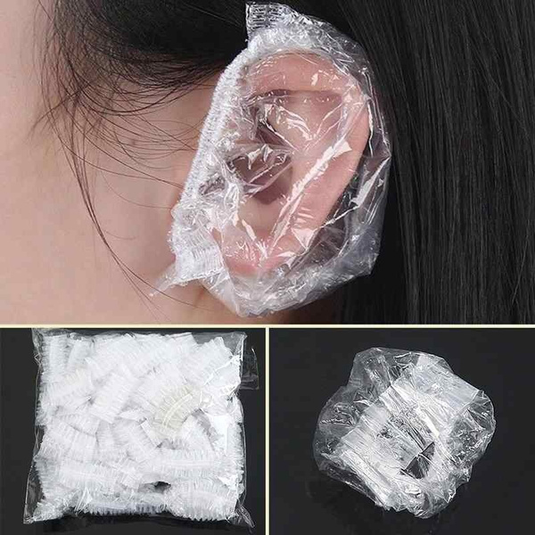 100pcs/pack Clear Transparent Disposable Bath Shower Salon Ear ...