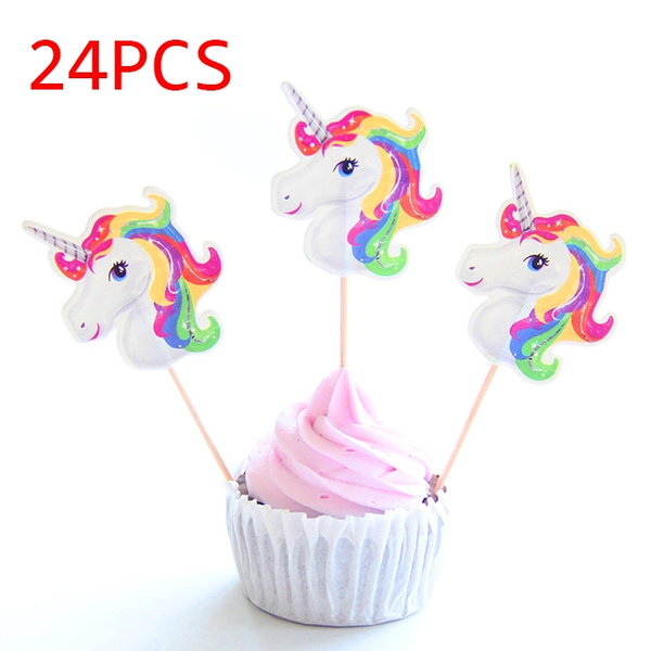 24pac/lot Unicorn Party Cupcake Topper Happy Birthday Party Baby Shower ...