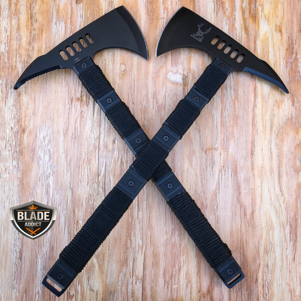 2 PC 15" BLACK TACTICAL Survival Tomahawk Combat Throwing Hatchet ...