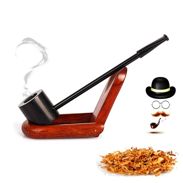 Classic Straight Black Ebony Pipe Men's Portable Solid Wood Flat Bottom ...