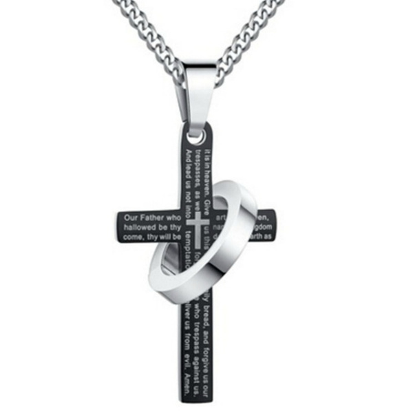 "Vansmall-Stainless Steel Men's Cross W Lord's Prayer in English ...
