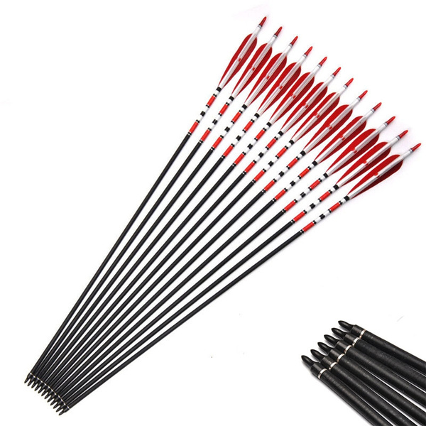 6/12/24pcs 80cm Spine 500 Carbon Arrows OD7.6mm ID6.2mm with 2 Red and ...