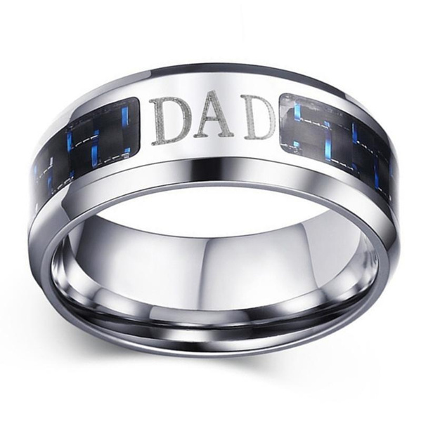 8mm Wide Engraved Letter DAD Titanium Steel Ring Inlay Black Blue ...