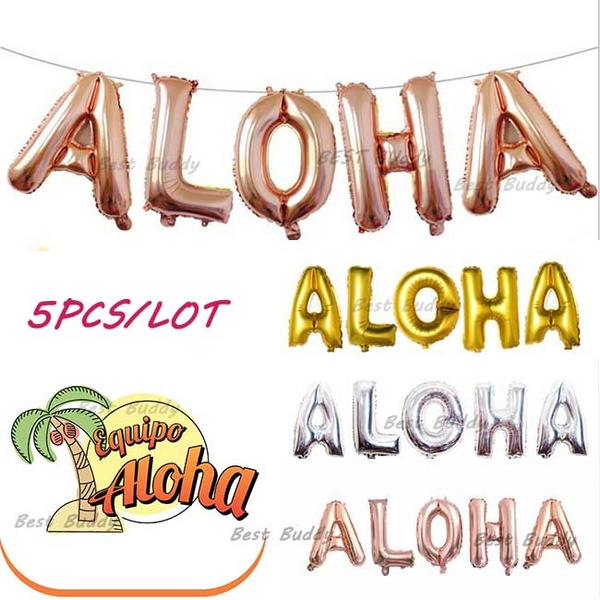 5pcs/lot 16 Inch ALOHA Foli Balloon Gold/Silver/Rose Gold Letter Helium ...