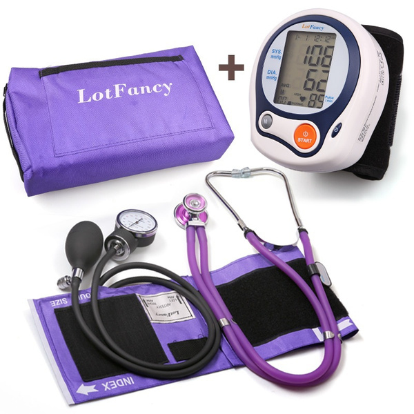 Purple Aneroid Sphygmomanometer and Stethoscope Kit & Wrist Blood ...