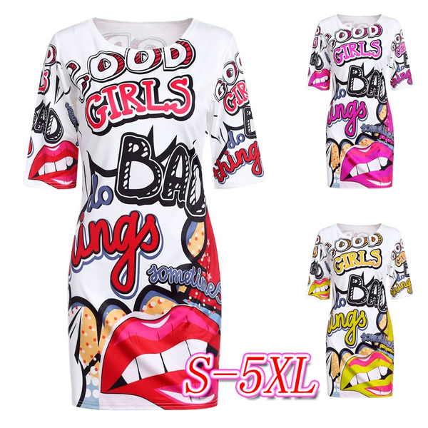 Plus Size Funny Print T Shirt Dress | Wish