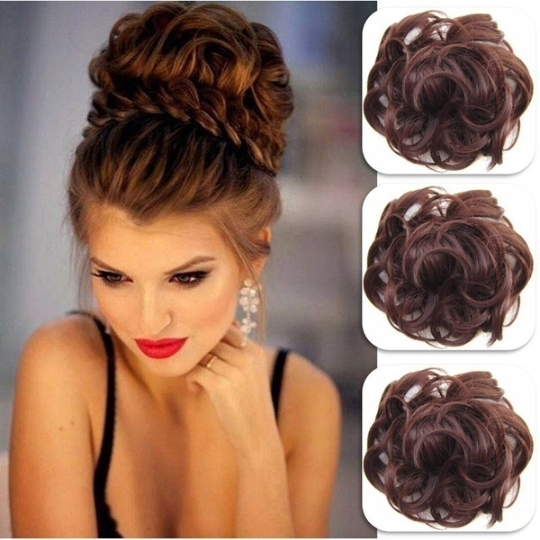Womens Wig Scrunchie Bundles Curly Wave Wrap Messy Hair Bun Chignon ...