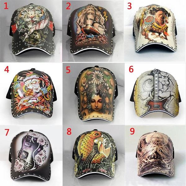 Personality Baseball Cap Black Rivet Hat Illustrator Adjustable Hat ...