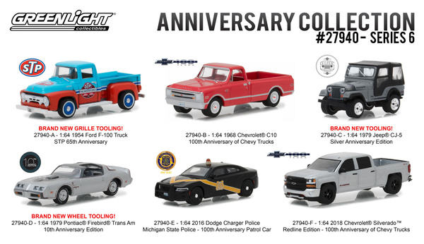 Greenlight Anniversary Collection Series 6, 6pc Diecast Car Set 1/64 ...