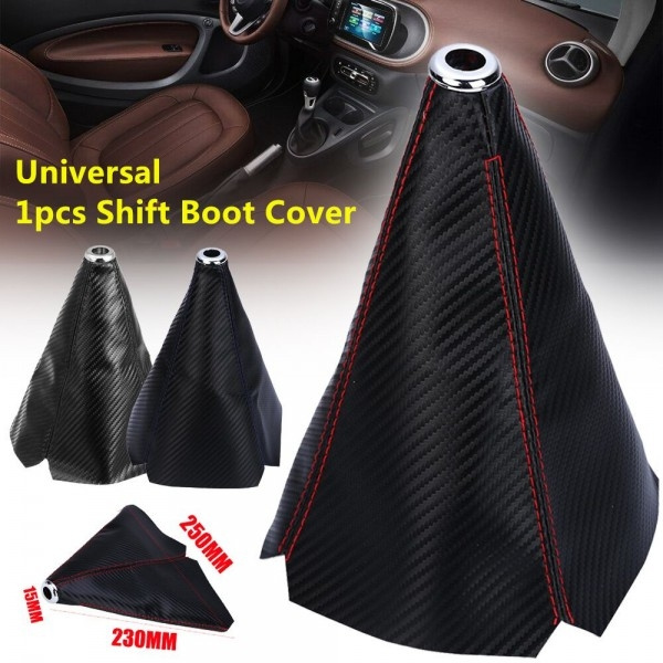 Universal Carbon Fiber Manual Gear Shift Knob Shifter Boot Cover Gaiter ...
