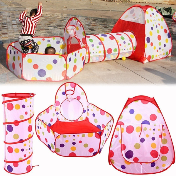 3 In 1 Foldable Kids Play Tent Baby Toddlers Baby Crawl Tunnel Cubby ...