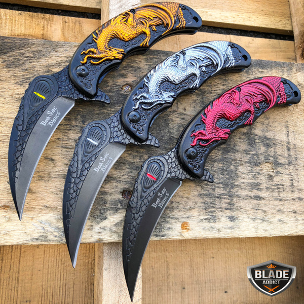 8" DRAGON Tactical Spring Assisted Open Karambit Talon Claw Folding ...