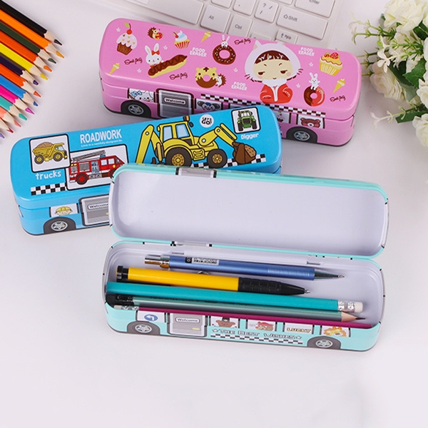 Double Layer Children Pencil Case Cartoon Bus Toys Pen Box ...