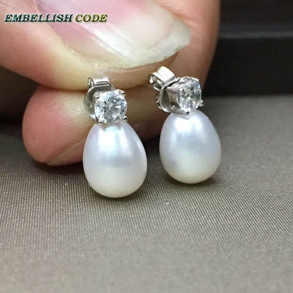 charming stud earrings natural freshwater cultured fine pearls teardrop ...