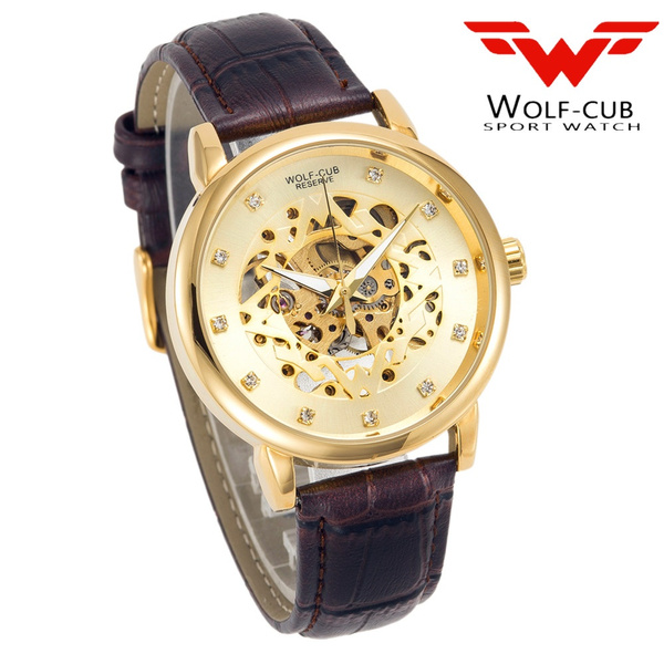 2018 TOP WOLF-CUB Fashion Leather Men's mechanical Analog Sport Watch ...