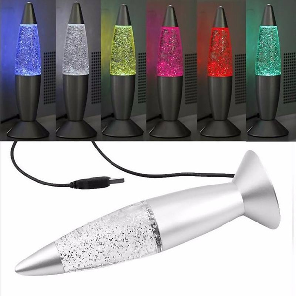 3D Rocket Multi Color Changing Lava Lamp RGB LED Glitter Night Light ...