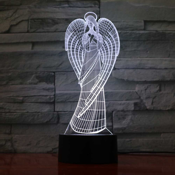 Led Angel Table Lamp 3D Colorful Wings Girl Shape Nightlight Home ...