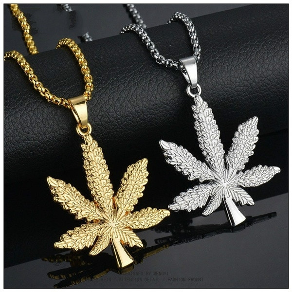 18K Gold Plated Iced Out Weed Marijuana Leaf Pot Diamond Pendant ...