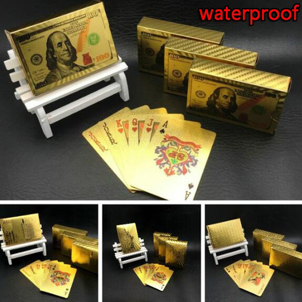 New Luxury Waterproof 24K US Dollar Gold Foil Poker Plaid Playing Cards ...