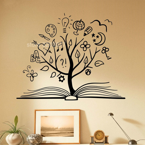 Book Tree Wall Decal Library School Vinyl Sticker Unique Home Art Decor ...