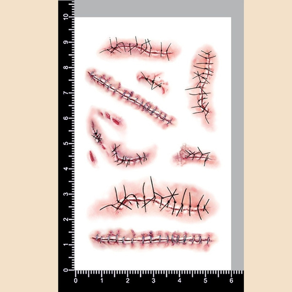 Prank Tattoo Stickers Off Wound Stitches Scar Halloween Tattoo Paste ...