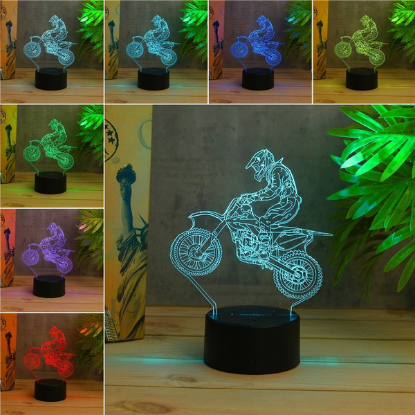 7 Color Acrylic LED 3D Toys Lamp Motorcycles Motocross Night Touch ...
