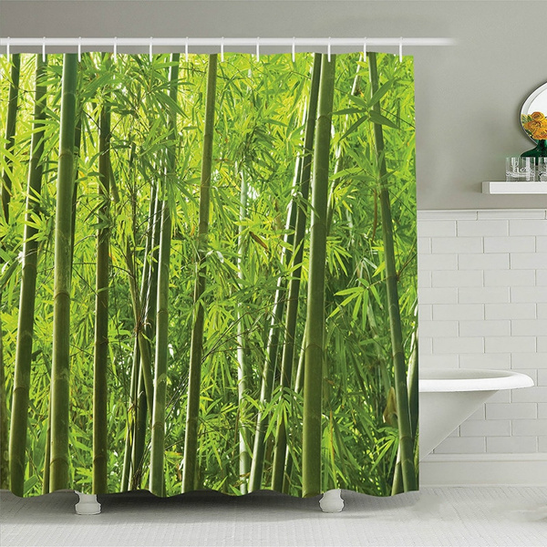Bamboo Decor Shower Curtain Set , Exotic Tropical Bamboo Forest With ...