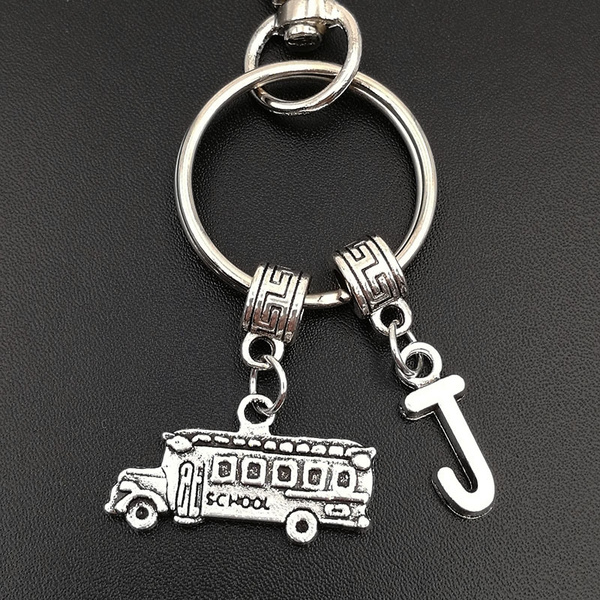 School Bus Keychain, School Bus Charm, Initial Keyring, Student ...