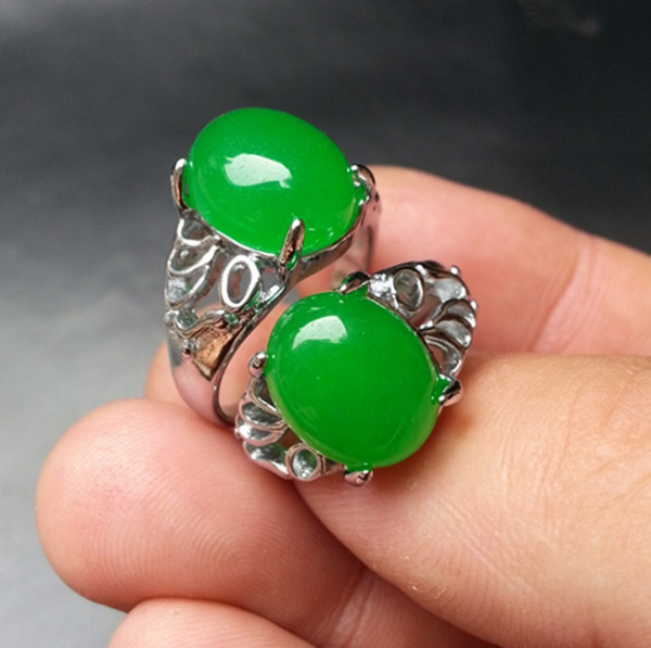 Natural Jade Green Jade Green Female Ice Yang Yang Green Jade Ring Ring ...