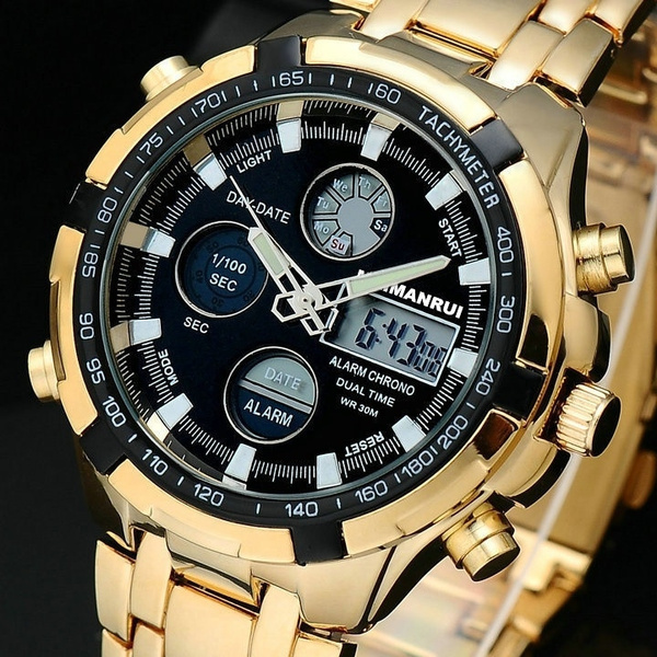 New MAIMANRUI Dual Time Quartz Analog Digital LED Watches Men's ...