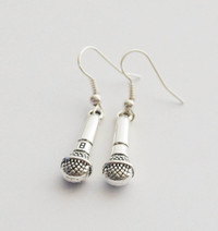Microphone Earrings, Microphone Jewelry, Silver Music Earrings, Singer ...