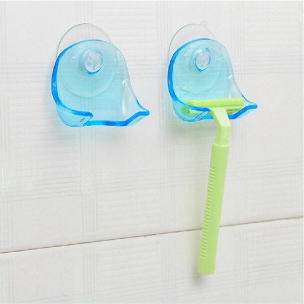 2PCS/1PCS Clear Blue Plastic Super Suction Cup Razor Rack Bathroom ...
