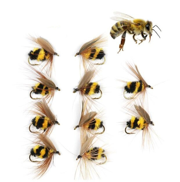 5/10Pcs Artificial Insect Bait Bumble Bee Fly Trout Fishing Lures #10 ...
