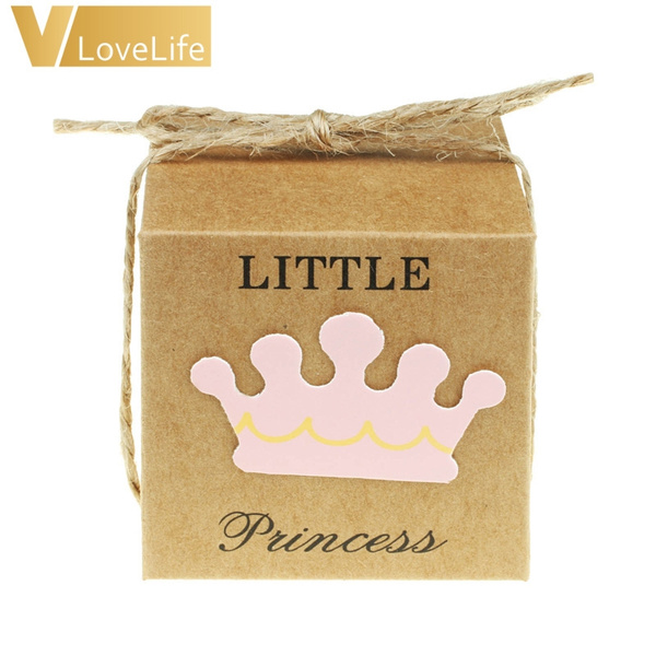 10pcs Little Prince Princess Candy Box for Baby Shower Square Kraft ...