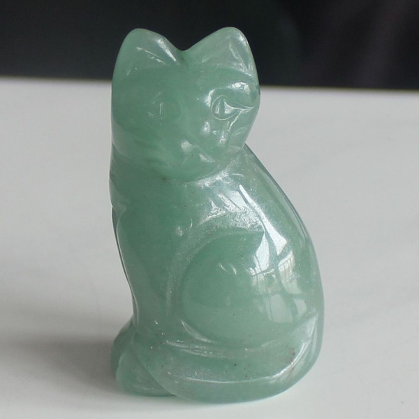 Hand carved green aventurine cat figurine animal carving office home ...